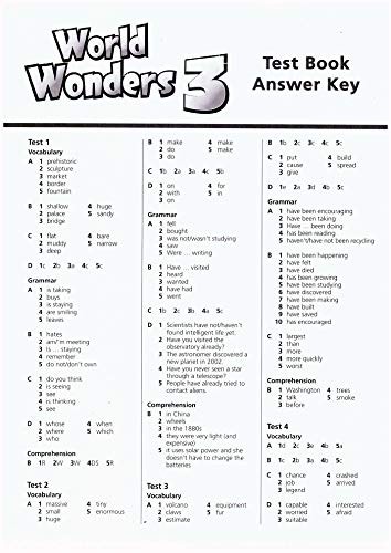 World Wonders - Test Book Answer Key (Book 3) by Michele Crawford, Katy ...